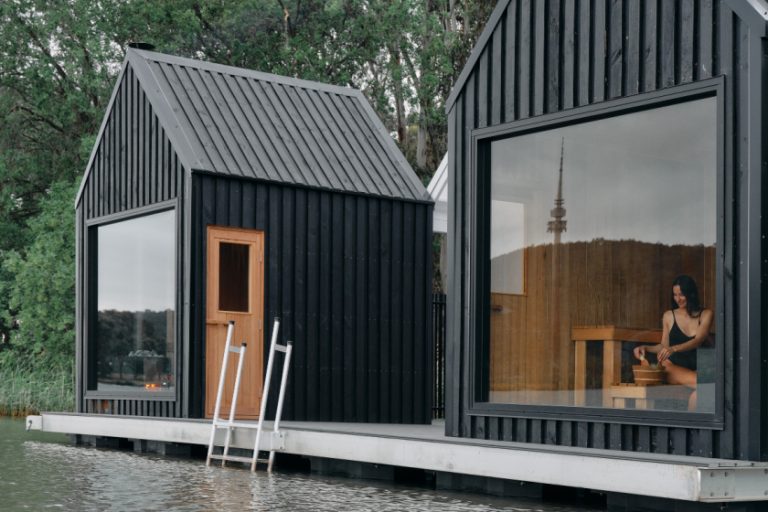 Float away on Lake Burley Griffin in a minimalist Norwegian cedar sauna ...